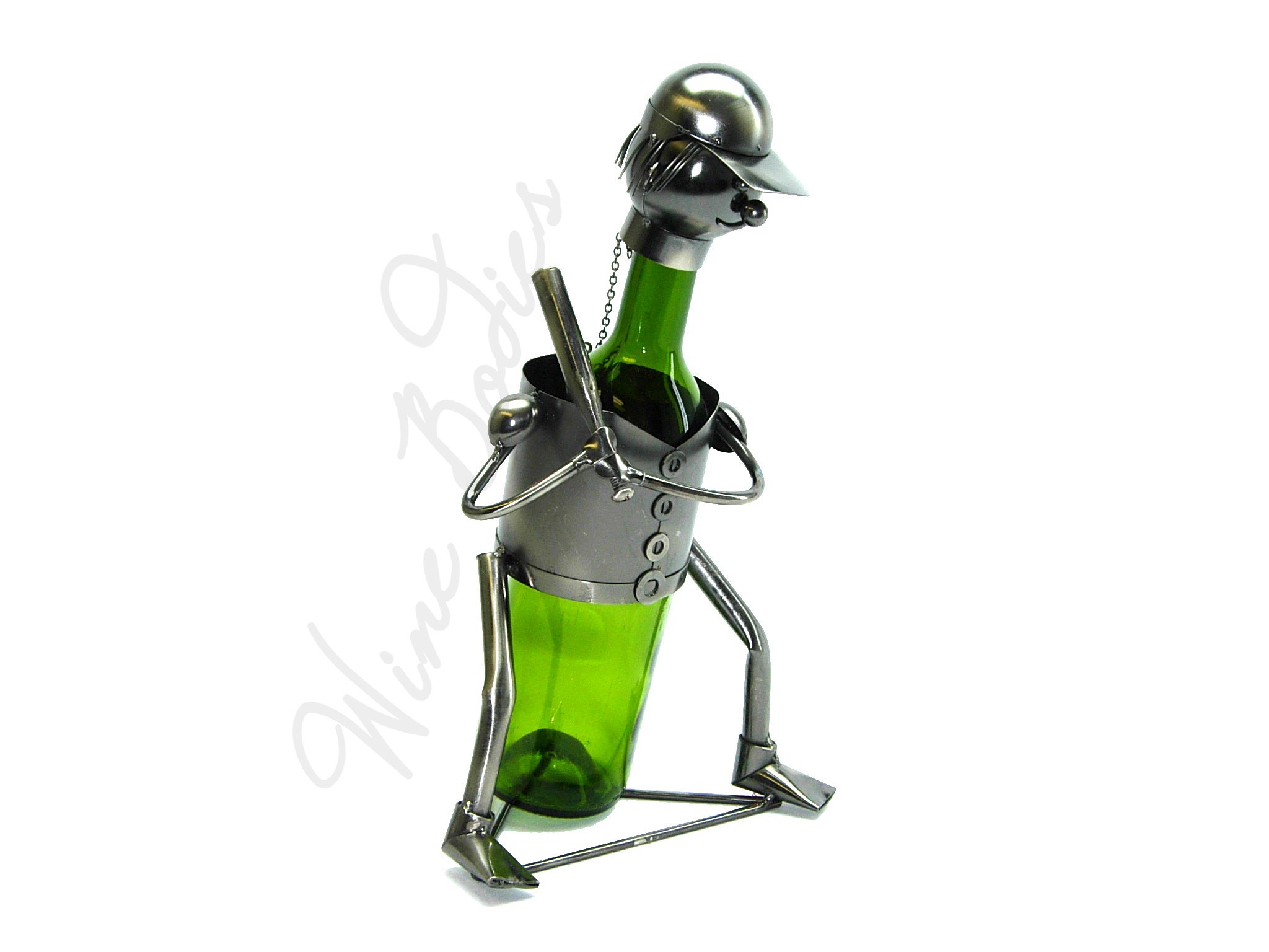 Wine Bodies Baseball Player Metal Wine Bottle Holder, Charcoal