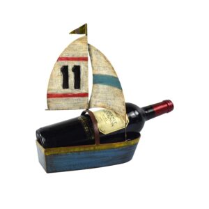 beachcombers 8.4" metal sailboat wine bottle holder blue