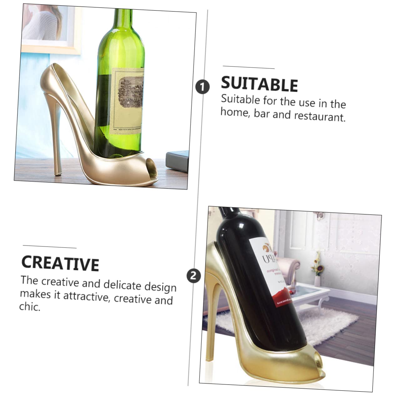 COLLBATH 2 Pcs Wine Rack Heel Holder Decorative Bottle Single Wine Heel Holder Wine Bottle Storage Shelf Table Top Fridge Resin Craft Wine Bottle Rack Shoe Individual High Heel