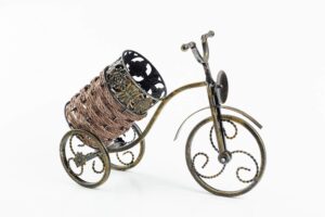 asian home bicycle wine bottle holder desktop bike wine rack freestanding countertop bottle holder for wine storage, metal, gold colored