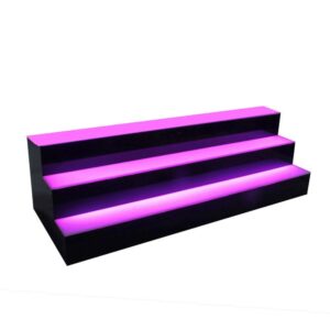 niccoo 3 step liquor bottle display shelf 24 inch led lighted bar shelf for home commercial bar, with remote control multiple colors, black, 24 inch 3 step