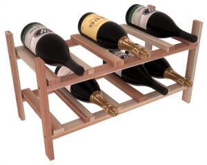 wine racks america® living series magnum stackable wine rack - durable and modular wine storage system, redwood unstained - holds 10 bottles