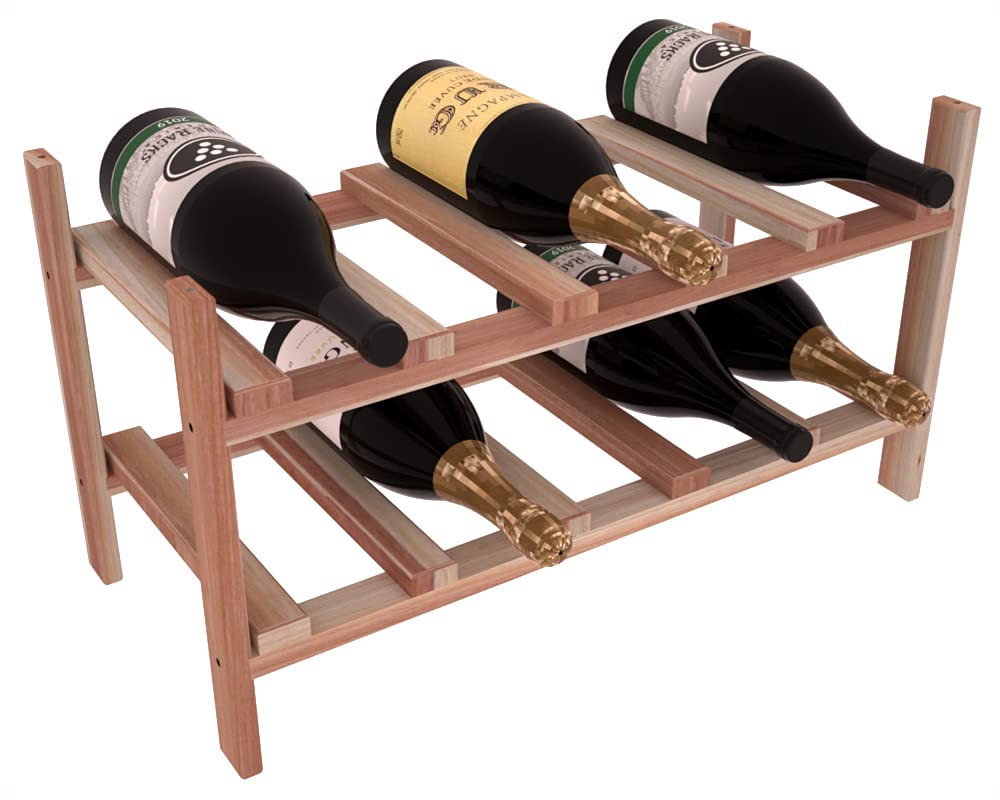 Wine Racks America® Living Series Magnum Stackable Wine Rack - Durable and Modular Wine Storage System, Redwood Unstained - Holds 10 Bottles