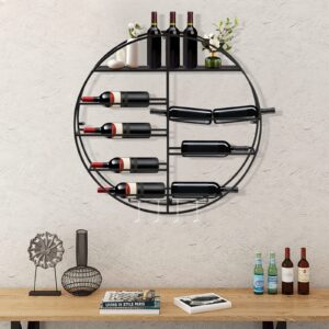 Wall Mounted Wine Rack, 12 Bottles 7-Tier Round Wine Glass Rack, 35.43in Hanging Wine Liquor Shelves Display Rack With Holder Storage, Wine Rack For Kitchens, Living Rooms, Cellars, Cabinets (Black)