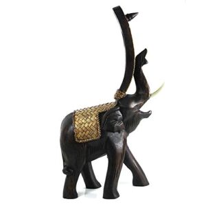 joyous elephant carved rain tree wooden wine bottle holder (thailand) | handcarved home decorations