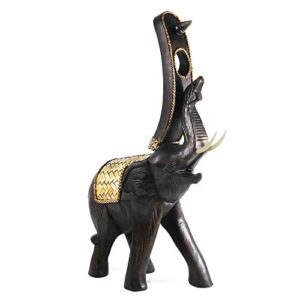 Joyous Elephant Carved Rain Tree Wooden Wine Bottle Holder (Thailand) | Handcarved Home Decorations