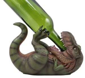 ebros dino wino prehistoric dinosaur thirsty t-rex wine bottle holder 9.25" long caddy figurine jurassic era trex statue kitchen and dining decor party hosting prop tyrannosaurus rex dinosaurs