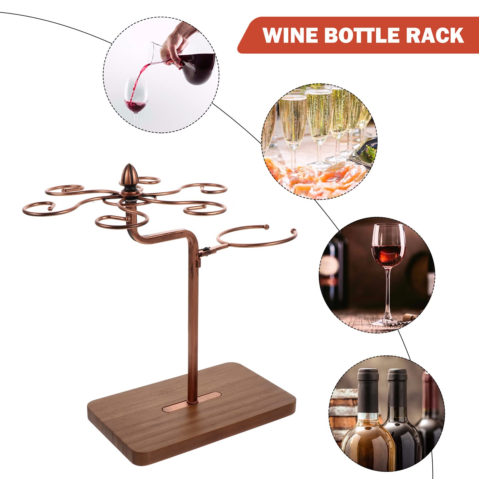 Cabilock Countertop Wine Glass Rack Holder for 6 Wine Cups and 1pc Bottle Tabletop Wooden Wine Bottle Holder Wine Glasses Storage Stand for Home Kitchen Bar Wine Cellar Red