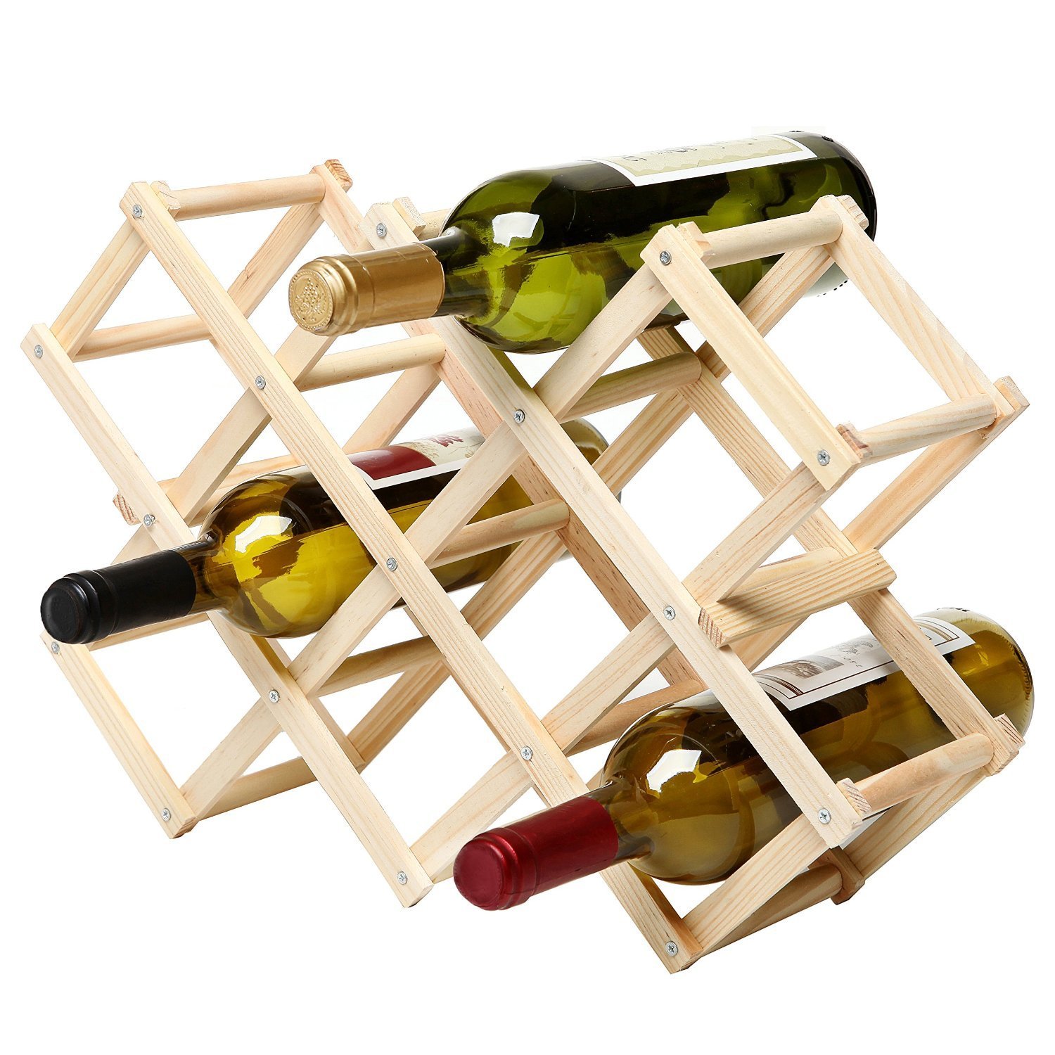 Birougo Solid Wood Wine Wine Shelf Creative Folding Wooden Wine Rack Decoration Multi-Bottle Ornaments (10 Bottle Slots)