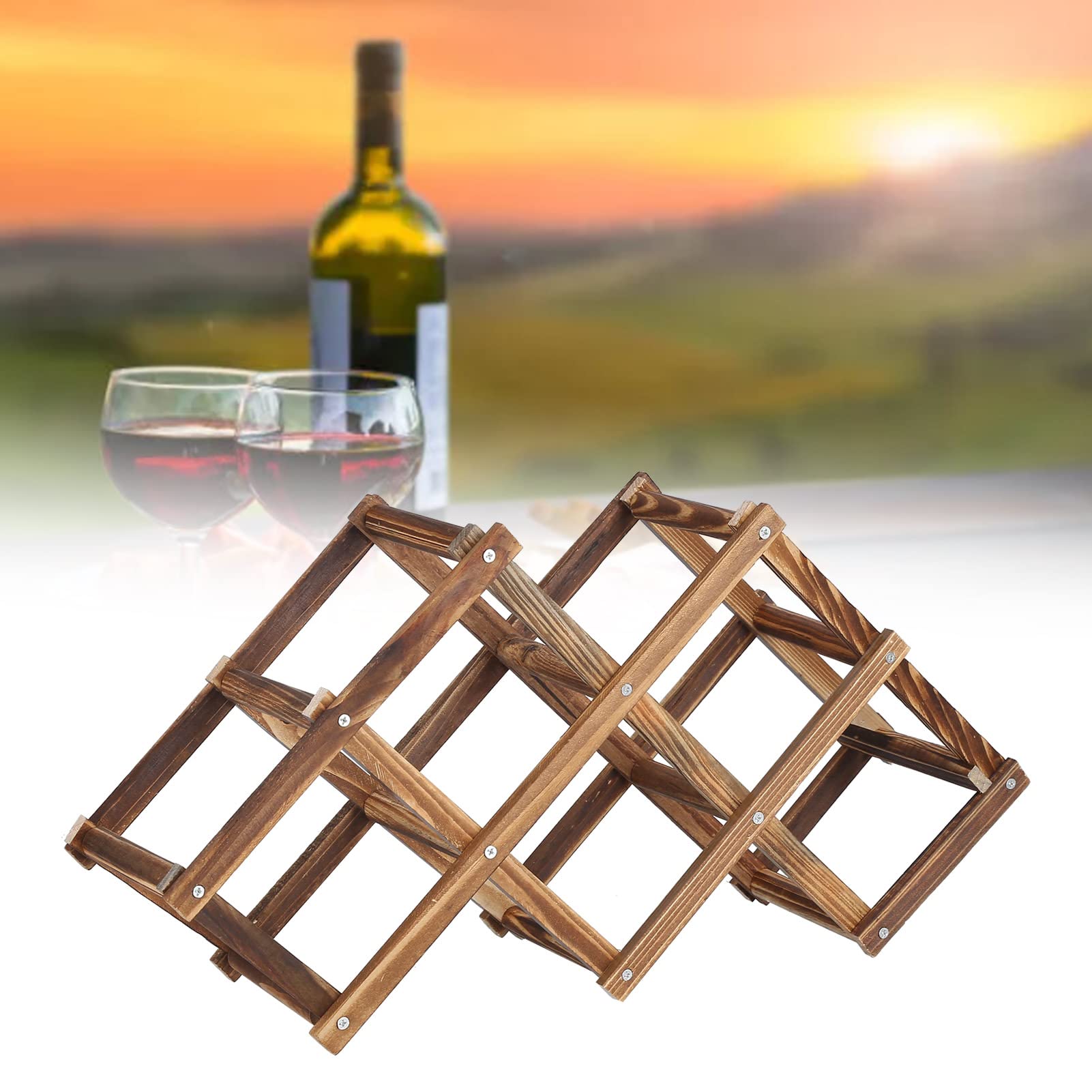 Wood Wine Rack Freestanding Wine Rack,Wood Wine Storage Racks Countertop,Foldable Wooden Stackable Wine Cellar Rack Wine Bottle Stand Holder Display Shelf (Brown)