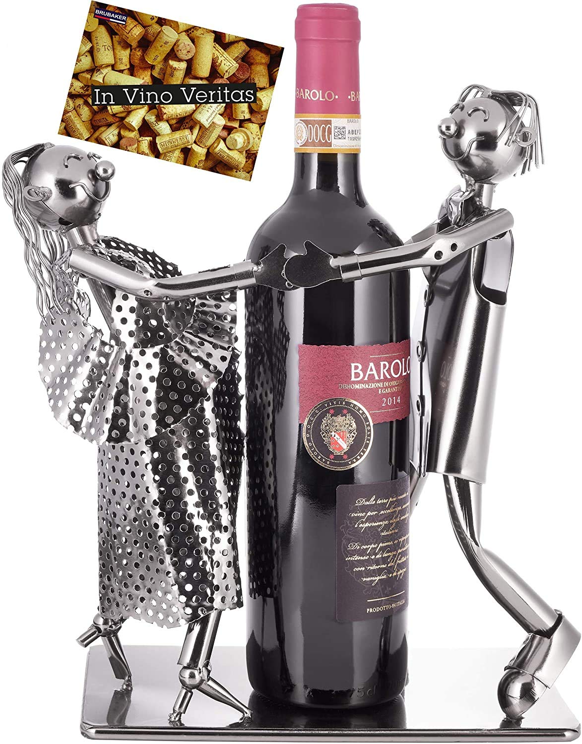 BRUBAKER Bottle Holder Dancing Couple - Pair Sculpture Metal - Bottle Stand - with Greeting Card - Wedding Favours