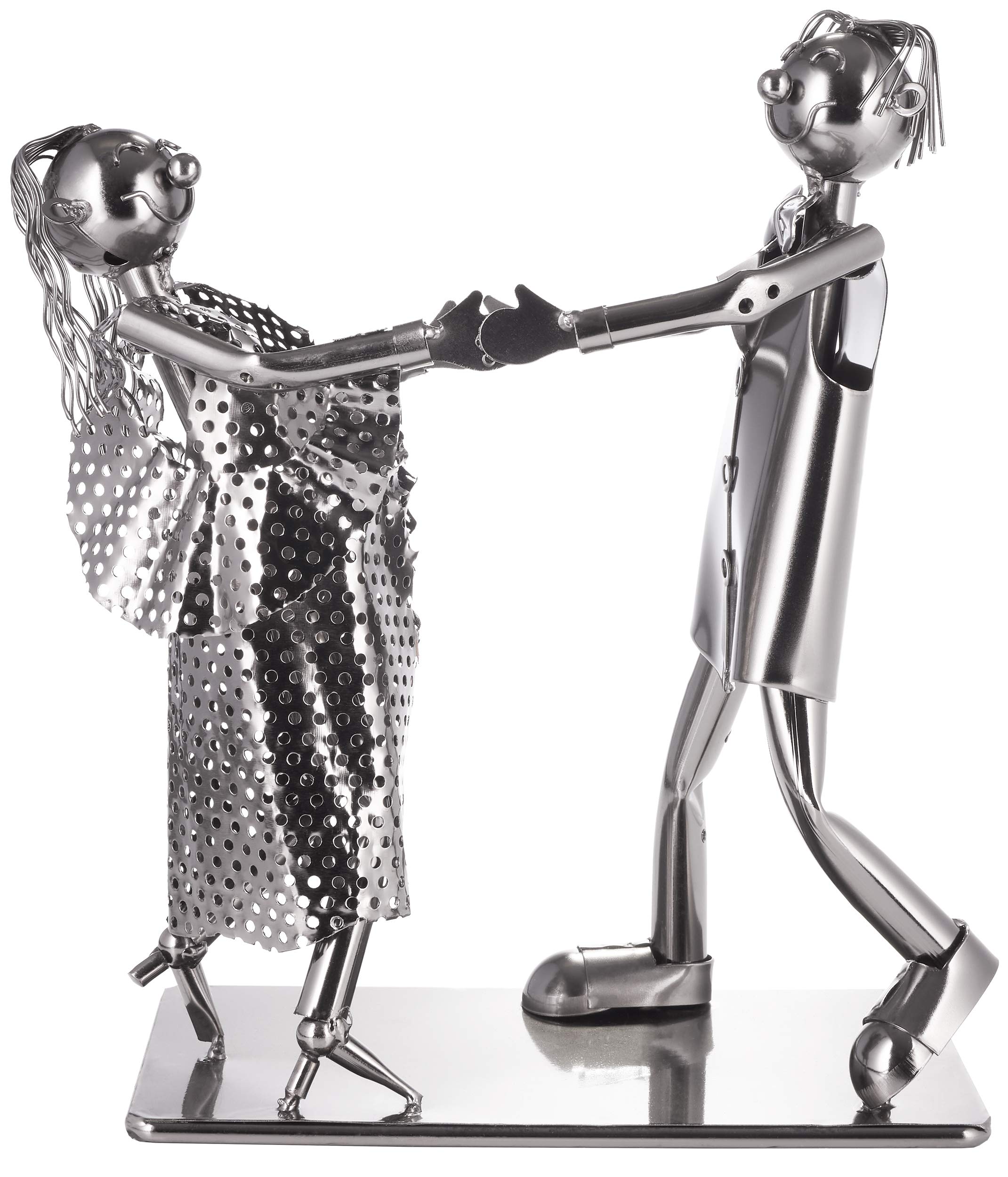 BRUBAKER Bottle Holder Dancing Couple - Pair Sculpture Metal - Bottle Stand - with Greeting Card - Wedding Favours