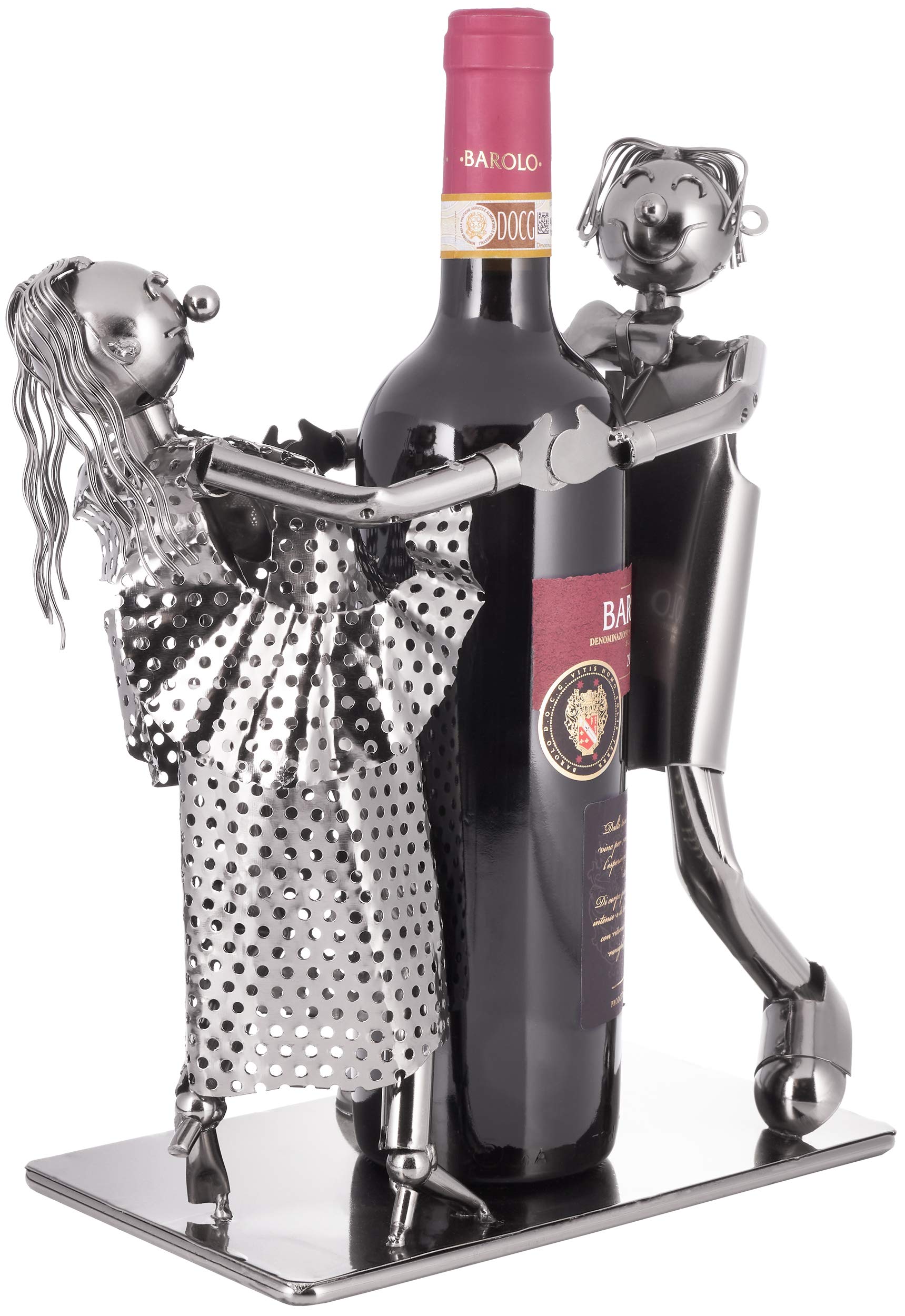 BRUBAKER Bottle Holder Dancing Couple - Pair Sculpture Metal - Bottle Stand - with Greeting Card - Wedding Favours