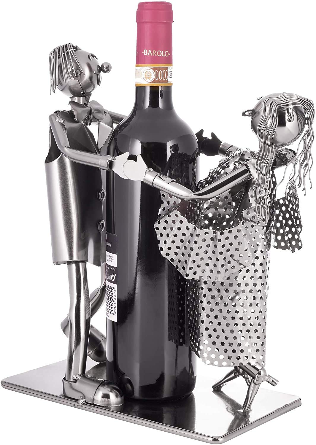 BRUBAKER Bottle Holder Dancing Couple - Pair Sculpture Metal - Bottle Stand - with Greeting Card - Wedding Favours