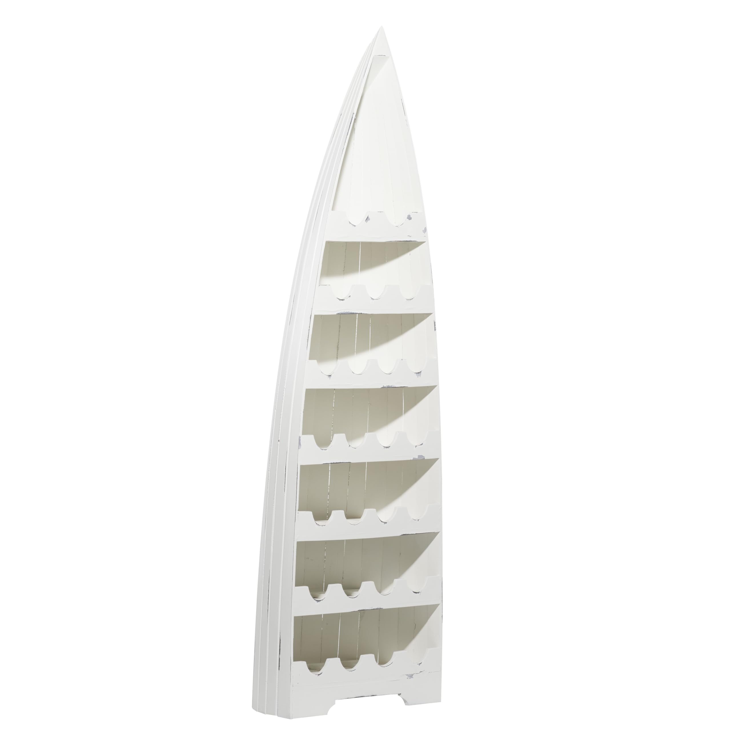 Deco 79 Wood Boat 25 Bottle Standing Wine Rack, 21" x 14" x 76", White