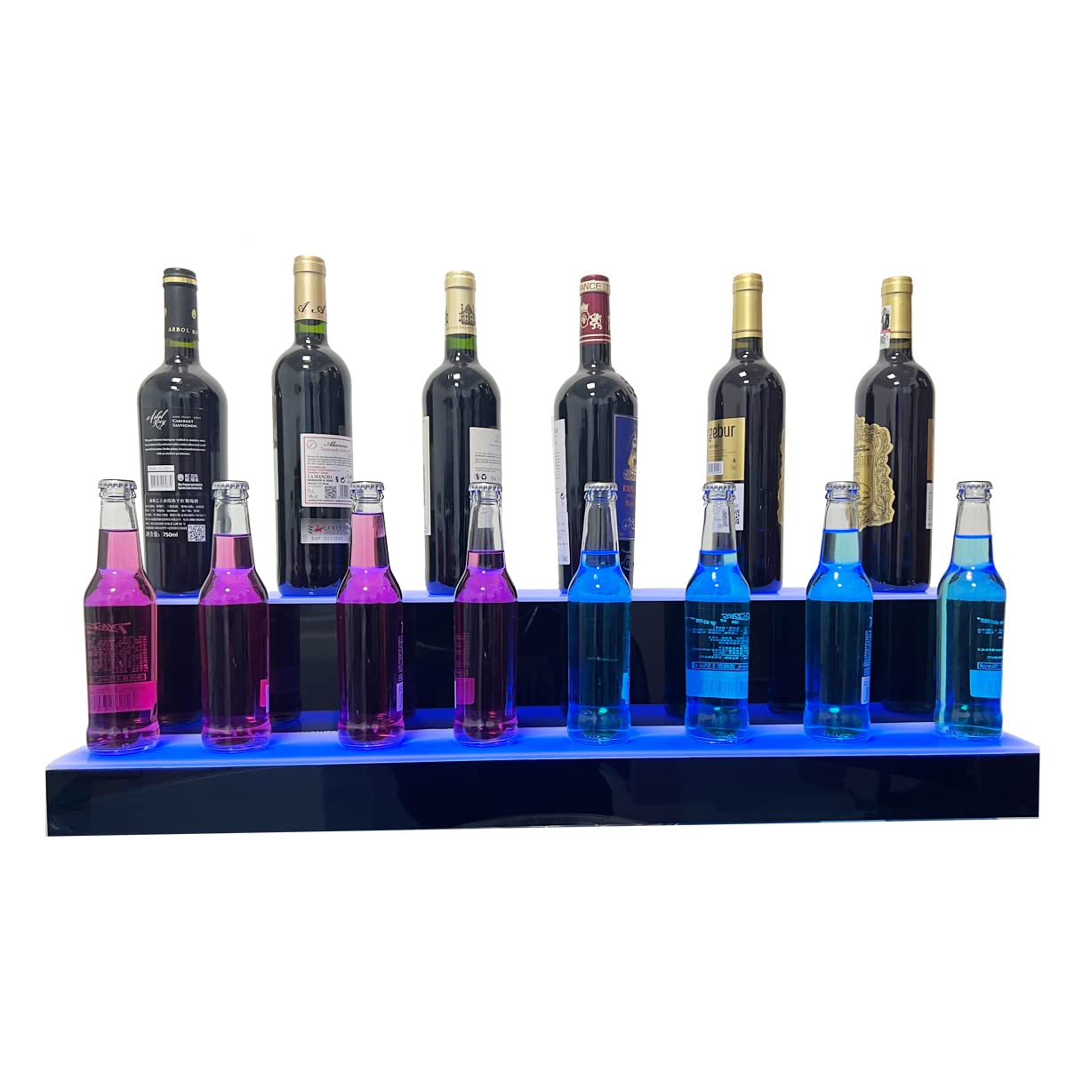 YILIKISS 31 Inch 2 Step LED Lighted Liquor Bottle Display Illuminated Bottle Shelf Home Commercial Bar Shelf Light Changing Shelves with Remote Control,Multiple Colors LED Bar Shelves for Liquor