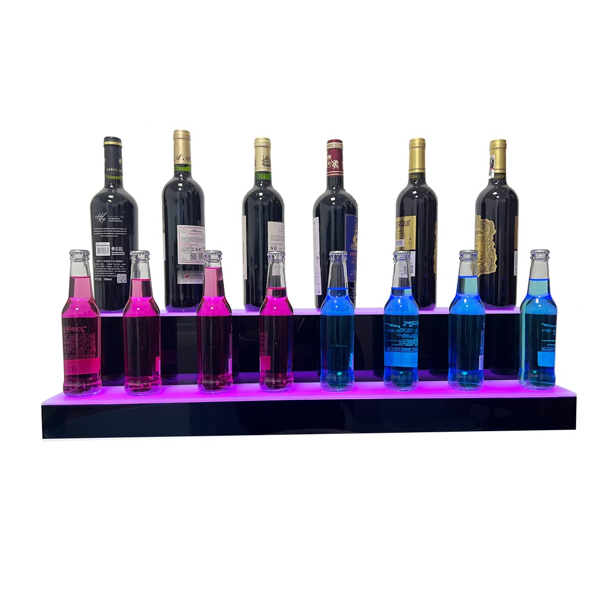 YILIKISS 31 Inch 2 Step LED Lighted Liquor Bottle Display Illuminated Bottle Shelf Home Commercial Bar Shelf Light Changing Shelves with Remote Control,Multiple Colors LED Bar Shelves for Liquor