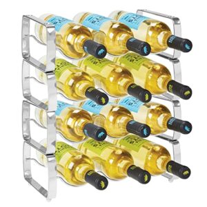 mdesign metal steel free-standing 3 bottle modular wine rack storage organizer for kitchen countertop, table top, pantry, fridge - holder for wine, beer, pop/soda, water, stackable - 4 pack - chrome