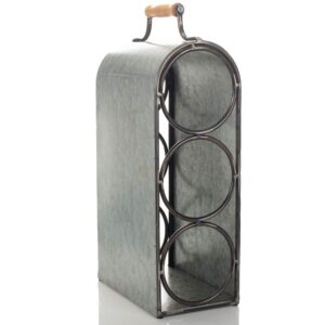 drew derose three bottle galvanized silver tone 14 x 4 metal tabletop wine holder rack