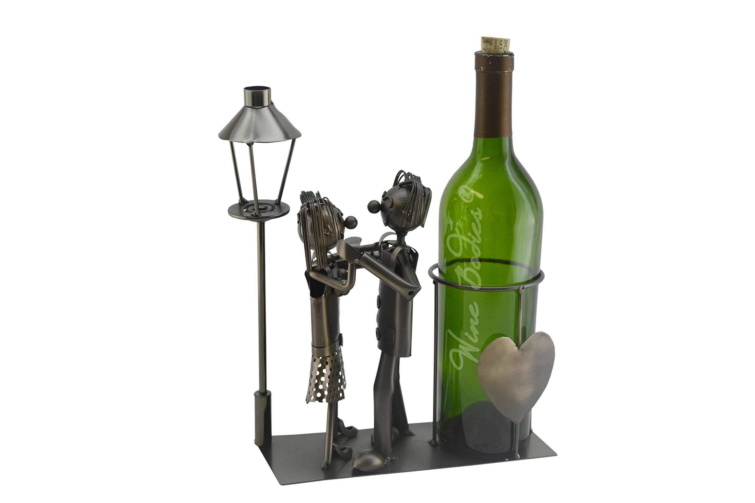 WINE BODIES Lovers by a Light Post Metal Wine Bottle Holder, Charcoal