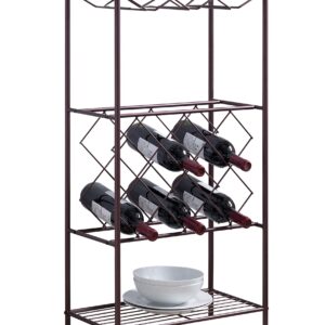 Kings Brand Furniture - Keyent Metal Wine Rack Stand - Liquor Bottle Rack with Glass Holder & Shelves - Freestanding Wine Bottle Holder Rack - Space-Saving Bronze Finish Metal Wine Rack - Metal