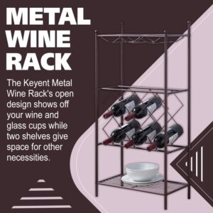 Kings Brand Furniture - Keyent Metal Wine Rack Stand - Liquor Bottle Rack with Glass Holder & Shelves - Freestanding Wine Bottle Holder Rack - Space-Saving Bronze Finish Metal Wine Rack - Metal