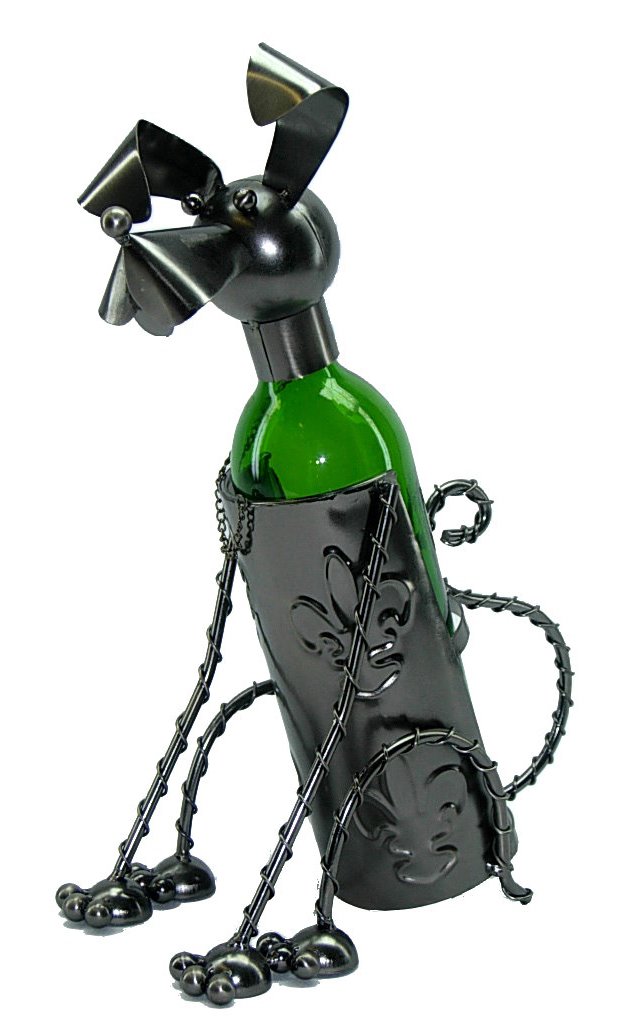 WINE BODIES Sitting Dog Metal Wine Bottle Holder, Charcoal