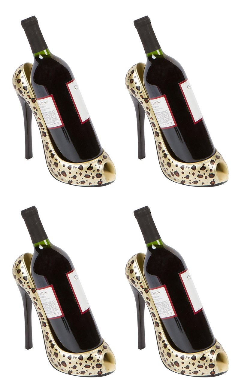 Hilarious Home High Heel Wine Bottle Holder - Stylish Conversation Starter Wine Rack (Leopard Print, Set of 4)