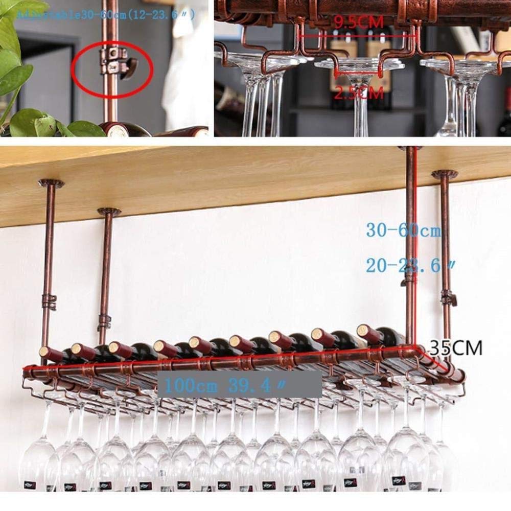 Floating Rack Ceiling Bar Wine Rack Glass Rack Hanging Goblet Retro Rack Storage Wall Hanging Decoration Black Size: 100 35cm Display wine rack ZZF