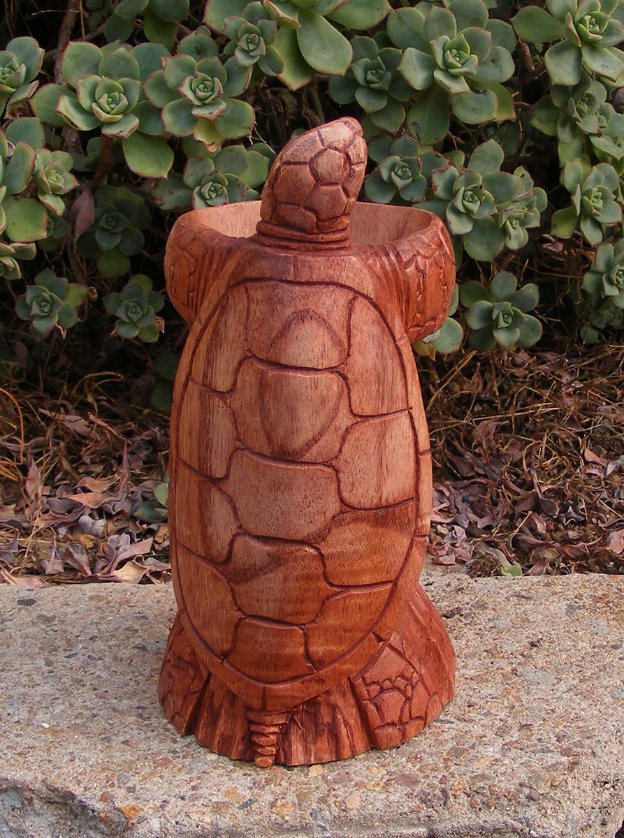 ANEWNICE VERSAINSECT l Nautical Turtle Hono Wood Statue Wine Bottle Holder Tiki Bar Garden Sculpture Outdoor Decoration