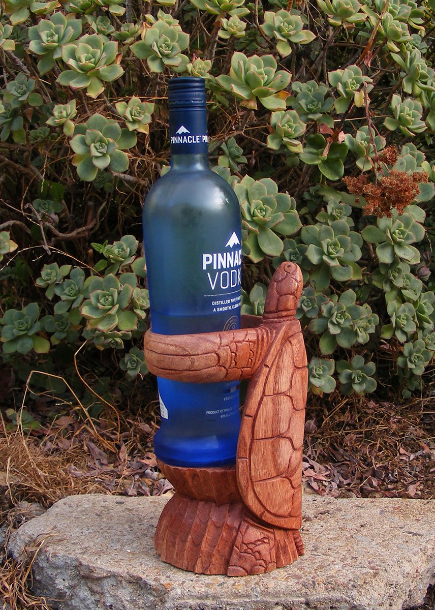 ANEWNICE VERSAINSECT l Nautical Turtle Hono Wood Statue Wine Bottle Holder Tiki Bar Garden Sculpture Outdoor Decoration