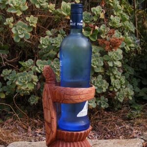 ANEWNICE VERSAINSECT l Nautical Turtle Hono Wood Statue Wine Bottle Holder Tiki Bar Garden Sculpture Outdoor Decoration