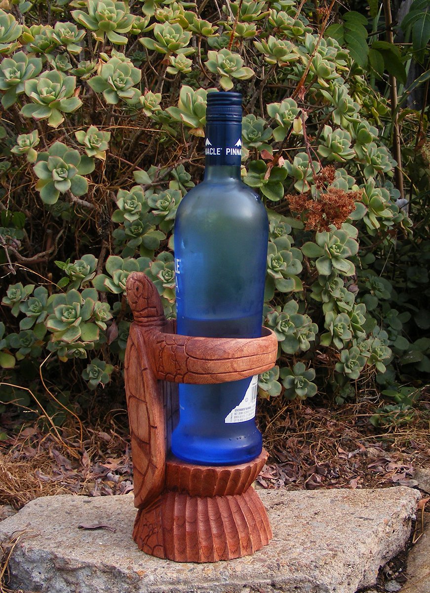 ANEWNICE VERSAINSECT l Nautical Turtle Hono Wood Statue Wine Bottle Holder Tiki Bar Garden Sculpture Outdoor Decoration