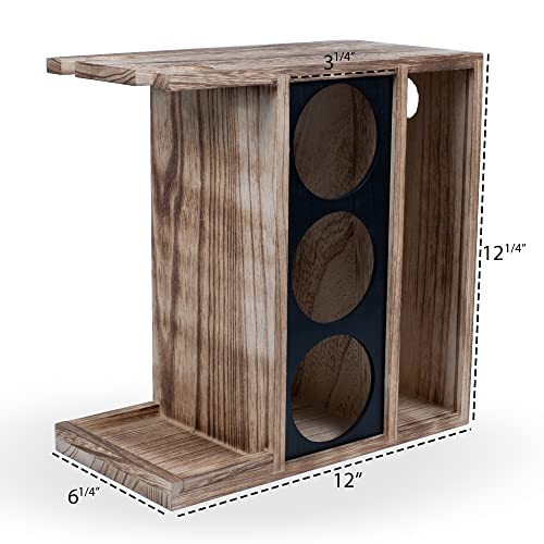 Rustic State Rias Countertop Wine Rack with Cork Opener - 3 Bottle 2 Stemware Glass Holder with Cork Storage Unit - Freestanding Wood Tabletop Display - Home Bar Décor - Burnt Brown