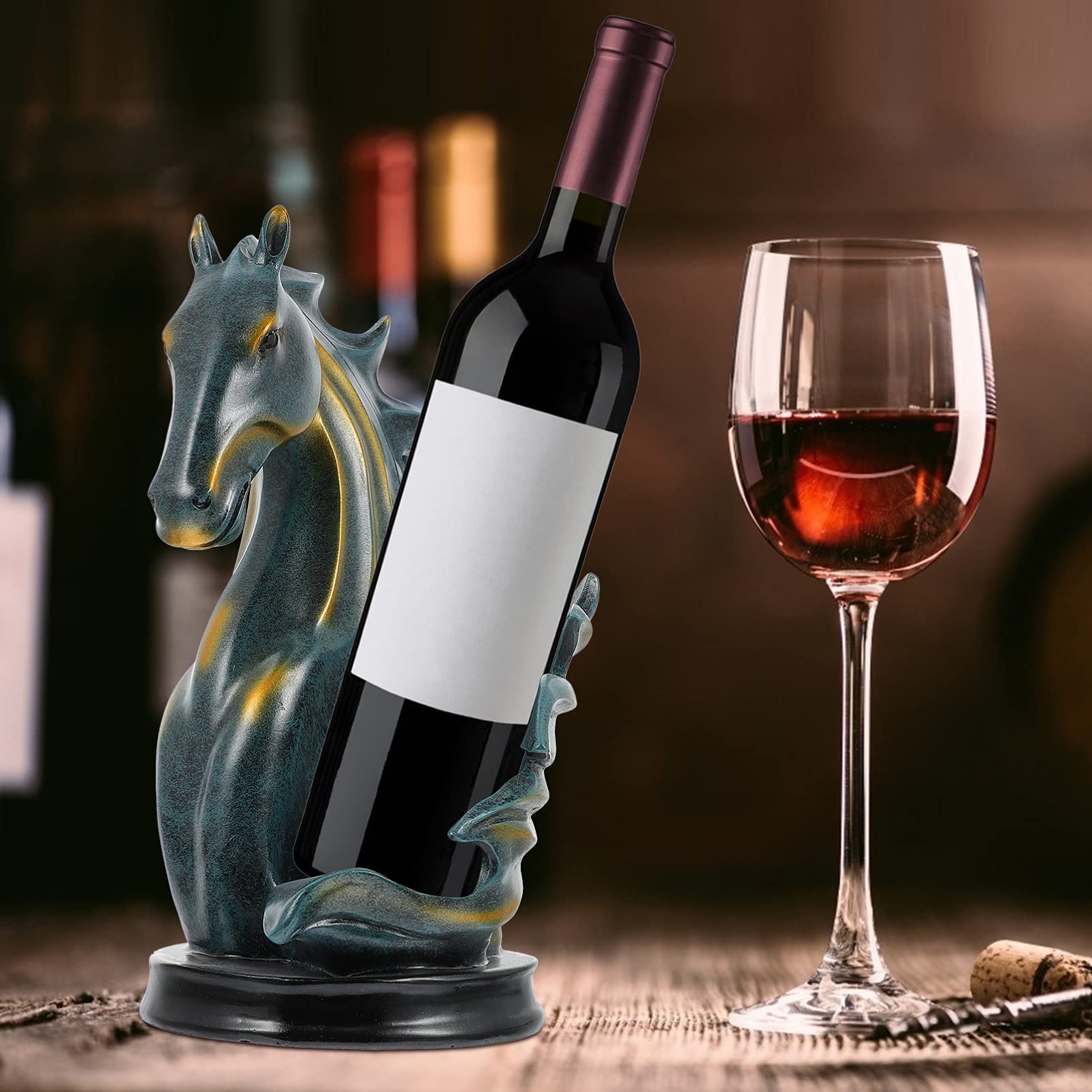 VORCOOL Decorative Wine Bottle Holder Resin Horse Head Display Countertop Tabletop Wine Rack Single Bottle Home Gift Kitchen Gift Wine Shelf