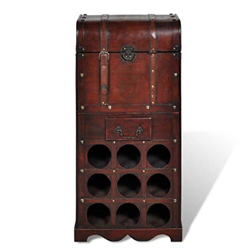 Festnight Retro Wine Rack with Storage Drawers and Cabinet for 9 Bottles Liquor Holder Display Stand Living Room, Pub, Bistro, Kitchen, Bar Furniture Decor 15.7 x. 10.7 x 31.1 inch (L x W x H)