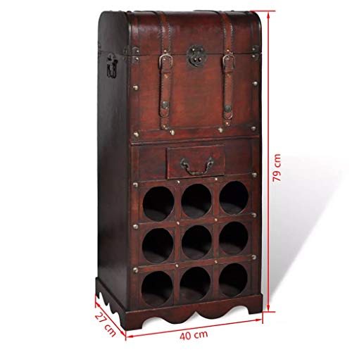 Festnight Retro Wine Rack with Storage Drawers and Cabinet for 9 Bottles Liquor Holder Display Stand Living Room, Pub, Bistro, Kitchen, Bar Furniture Decor 15.7 x. 10.7 x 31.1 inch (L x W x H)