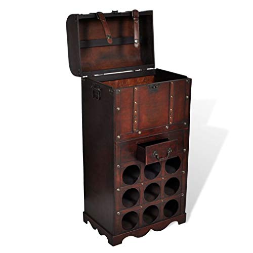 Festnight Retro Wine Rack with Storage Drawers and Cabinet for 9 Bottles Liquor Holder Display Stand Living Room, Pub, Bistro, Kitchen, Bar Furniture Decor 15.7 x. 10.7 x 31.1 inch (L x W x H)