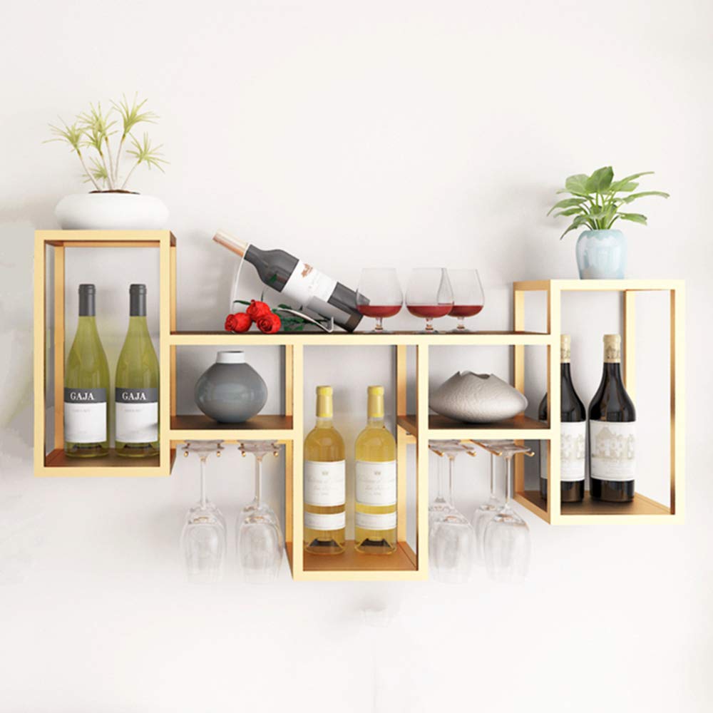 Metal Wall-Mounted Gold Wine Rack with Goblet Wine Glass Holder, Home Kitchen Living Room Dining Bar Wall Decoration Display Wine Rack