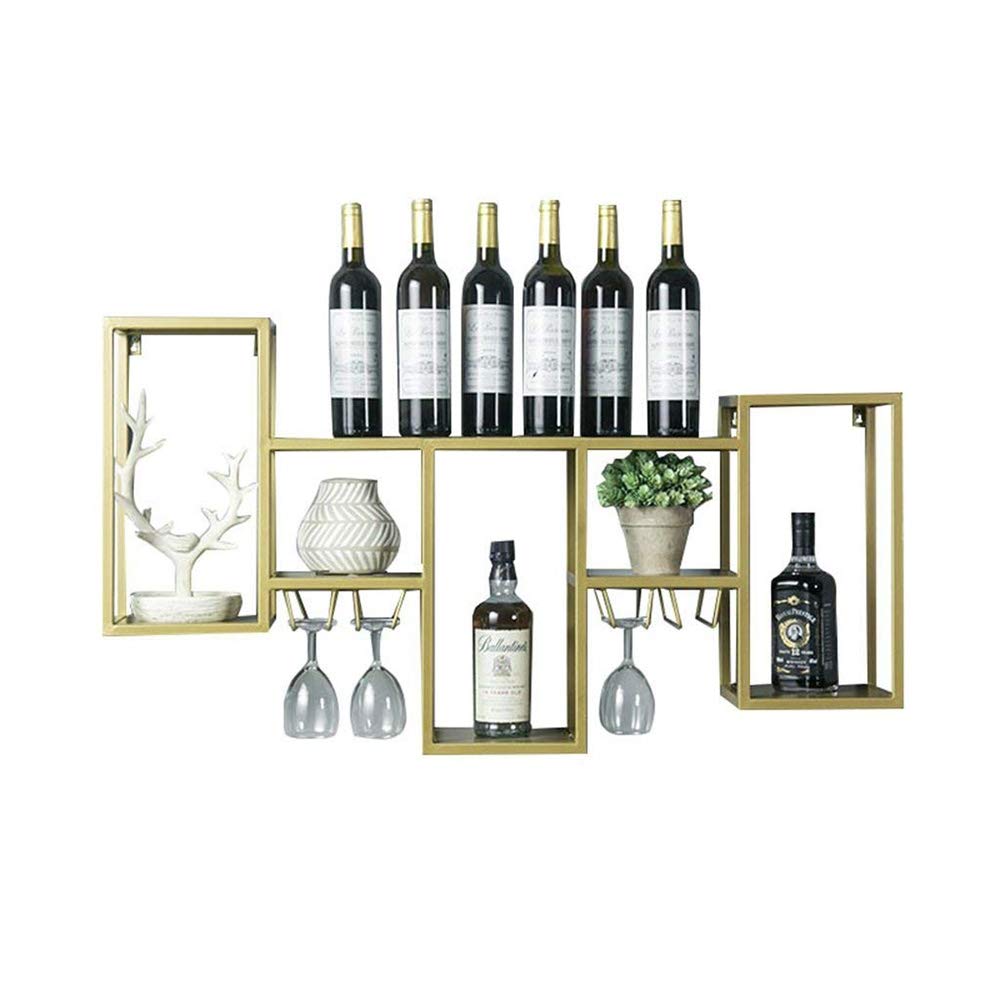 Metal Wall-Mounted Gold Wine Rack with Goblet Wine Glass Holder, Home Kitchen Living Room Dining Bar Wall Decoration Display Wine Rack