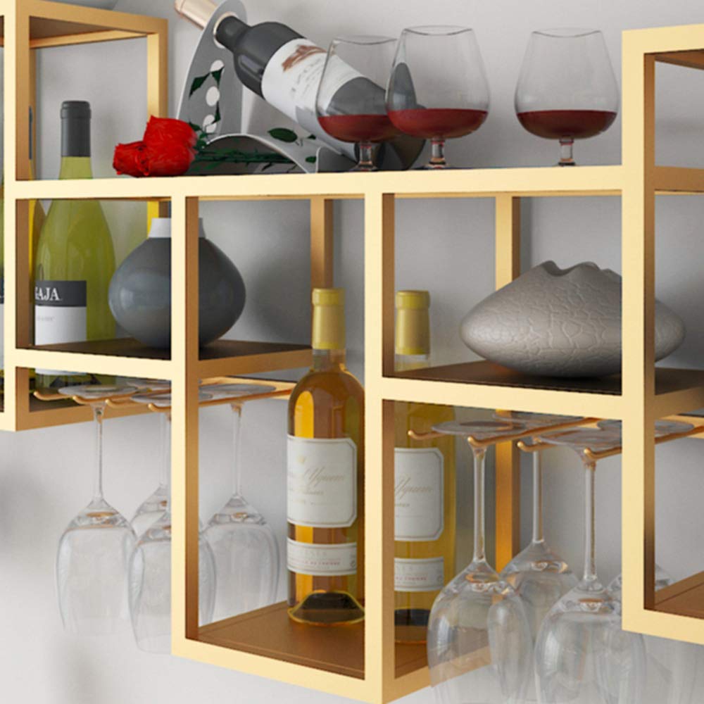 Metal Wall-Mounted Gold Wine Rack with Goblet Wine Glass Holder, Home Kitchen Living Room Dining Bar Wall Decoration Display Wine Rack