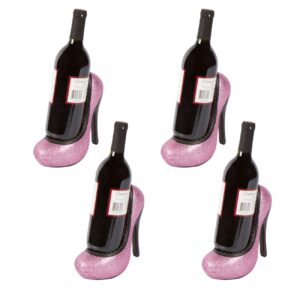 hilarious home high heel wine bottle holder - stylish conversation starter wine rack (pink glitter) (set of 4)