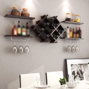 showliveu wall mounted bottle glass holder shelves wall hanging wine rack 5 piece set wall mounted bottle glass holder shelves creative wall hanging wine rack (black)