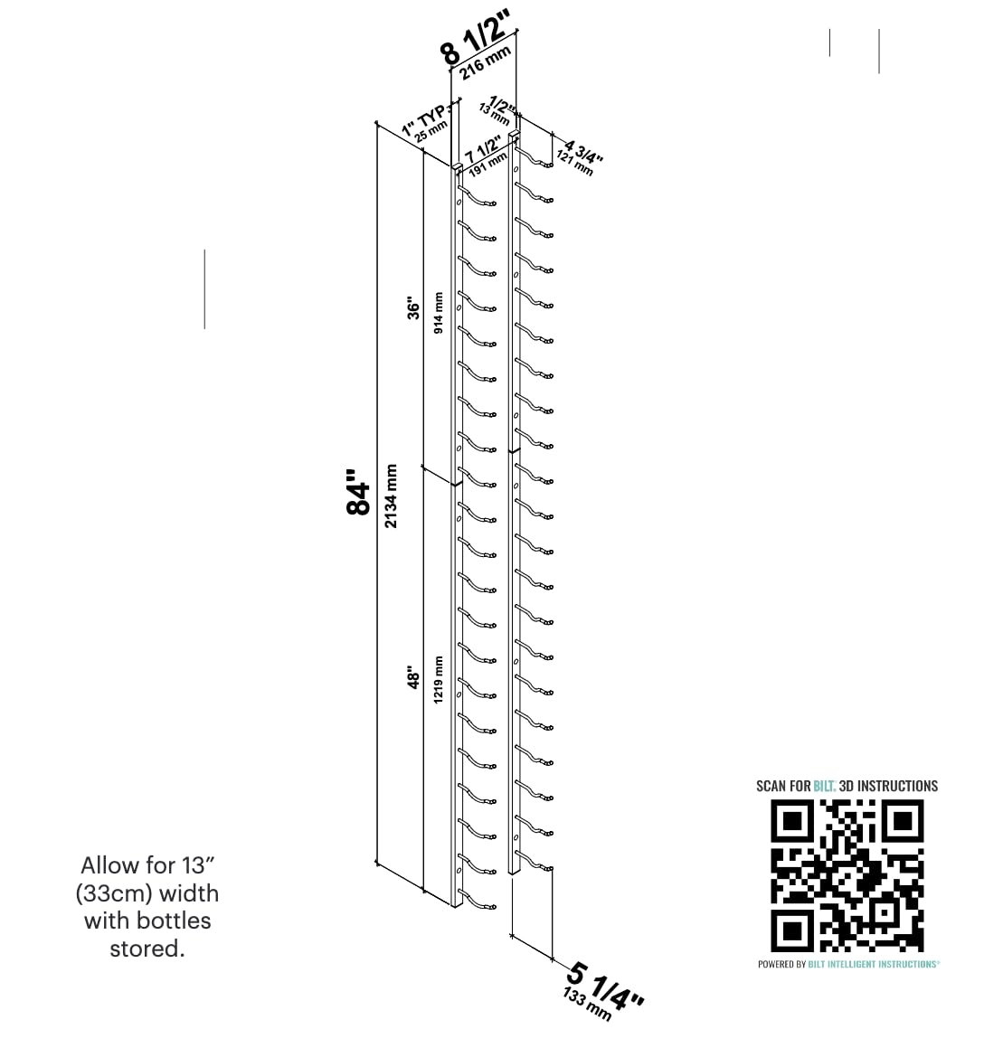 W Series Pro Wine Rack 6 - Single Depth, Metal Wall Mounted Wine Rack - Modern, Easy Access Wine Storage - Space Saving Wine Rack with Storage Capacity (18 Bottles, Brush Nickel)