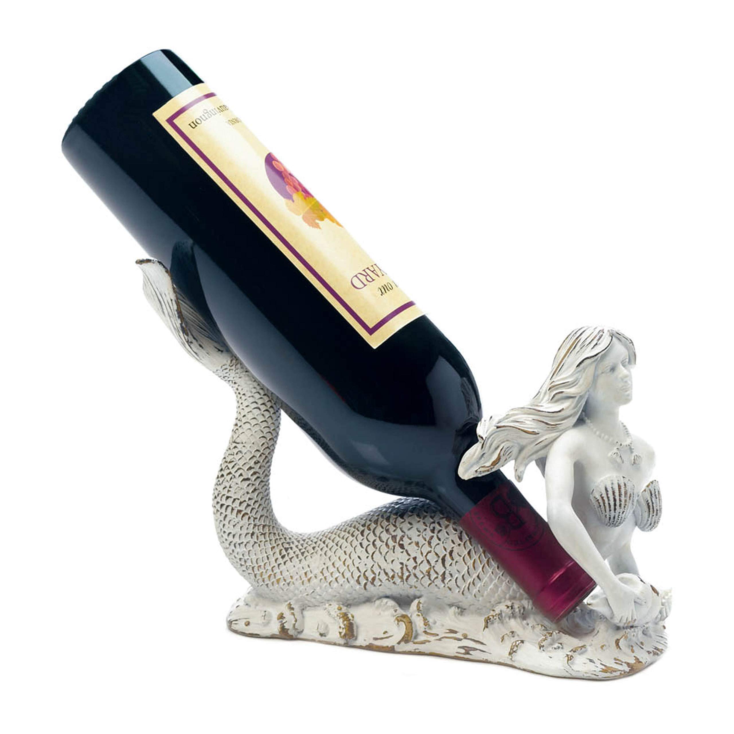 Accent Plus Wine Glass Bottle Holder, Unique Mermaid Decorative Wine Bottle Holder, Polyresin