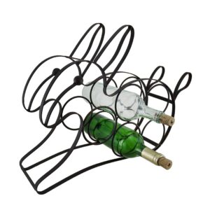 Zeckos Black Enamel Coated Metal Bunny Rabbit Wine Rack - Holds 5 Bottles - 20.5 Inches Long - Ideal for Countertops and Kitchen Displays - Whimsical Elegance