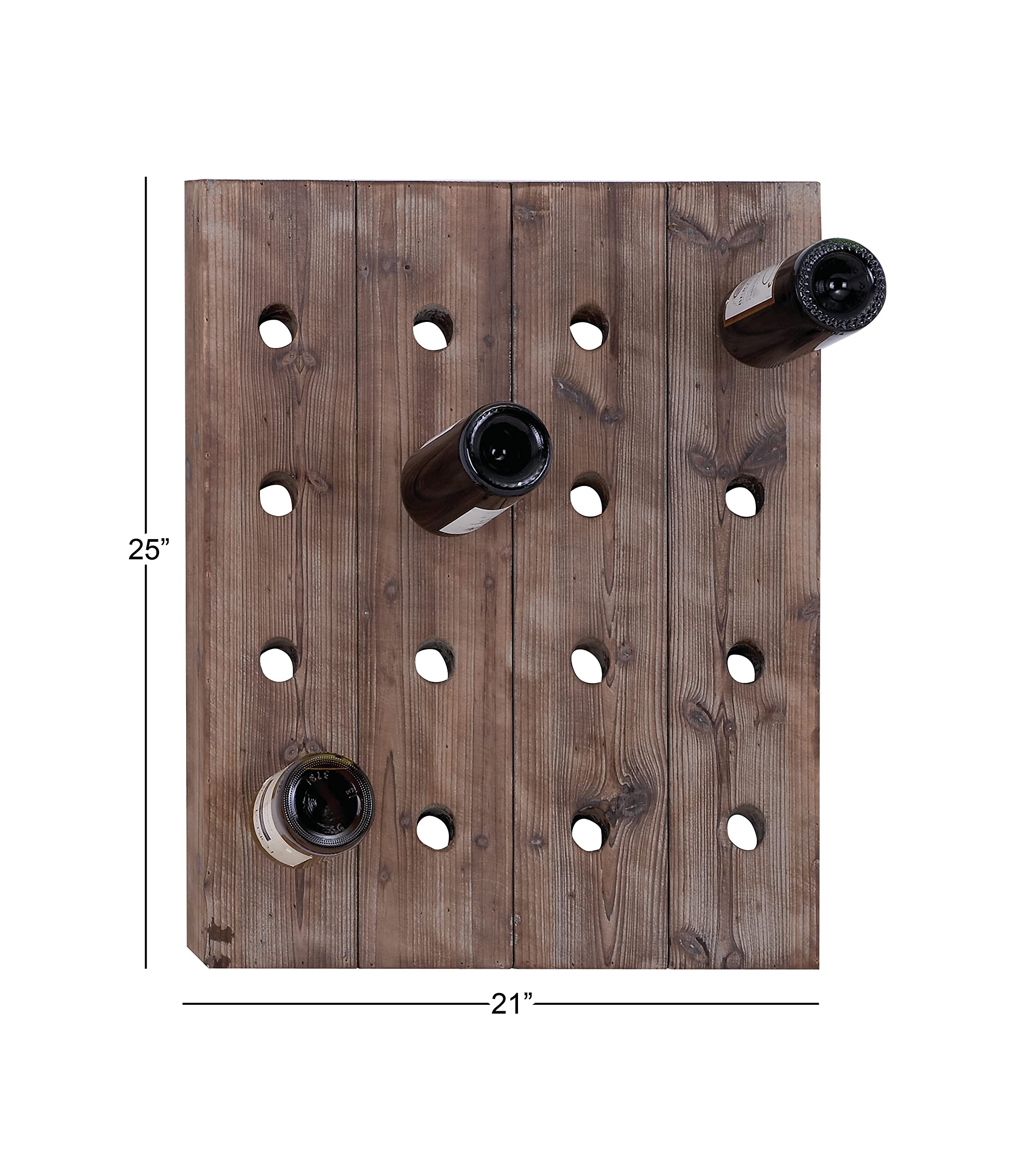 Deco 79 Wood 16 Bottle Wall Wine Rack, 21" x 4" x 25", Brown