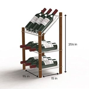 Life Story MyWinebar 9 Bottle Wine Holder Wood Frame Floor Storage Rack Display Stand with Tilted Top Shelf and 2 Flat Display Shelves