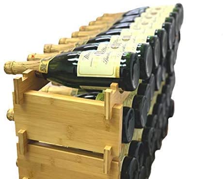 Coin and Coins - 36 Bottle Stackable Modular Wine Rack Wine Storage Rack Solid Bamboo Wine Holder Display Shelves, Wobble-Free (4-Tier, 36 Bottle Capacity)