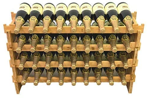 Coin and Coins - 36 Bottle Stackable Modular Wine Rack Wine Storage Rack Solid Bamboo Wine Holder Display Shelves, Wobble-Free (4-Tier, 36 Bottle Capacity)